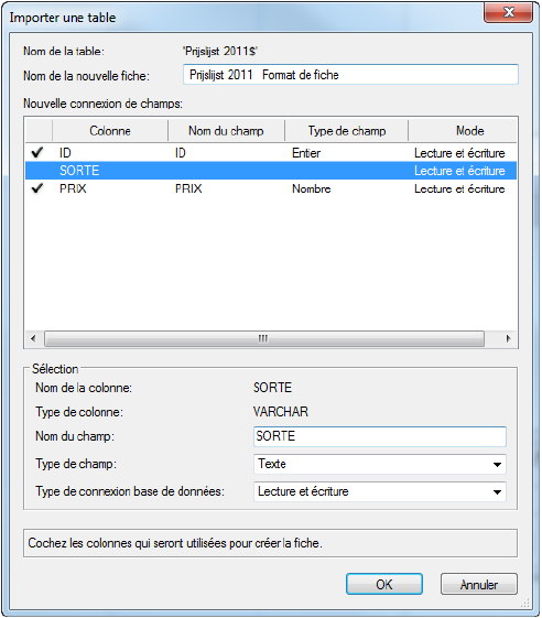 Création de formats de base de données sur la base d’une table de base ...