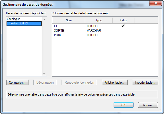 Création de formats de base de données sur la base d’une table de base ...