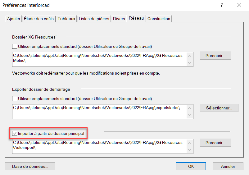 Import automatique: Importer à partir du dossier principal
